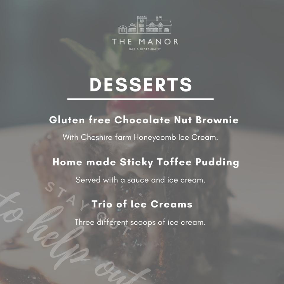 Menu at The Manor restaurant, Conwy