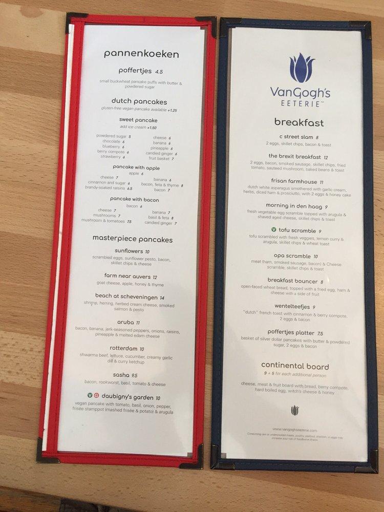 Carta del restaurante Van Gogh's Eeterie, Springfield