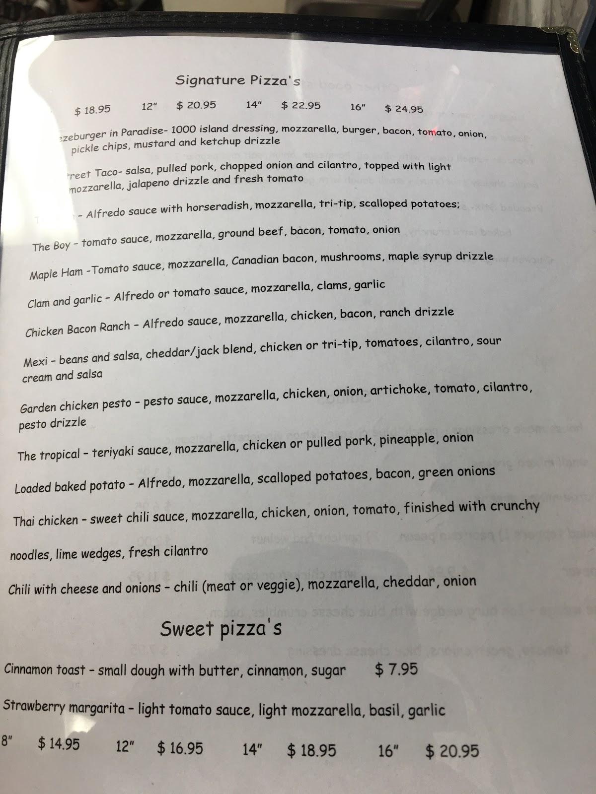 Menu at Delgada Pizza pizzeria, Shelter Cove