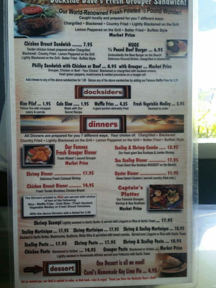 Menu at Dockside Dave's restaurant, Madeira Beach, 14701 Gulf Blvd