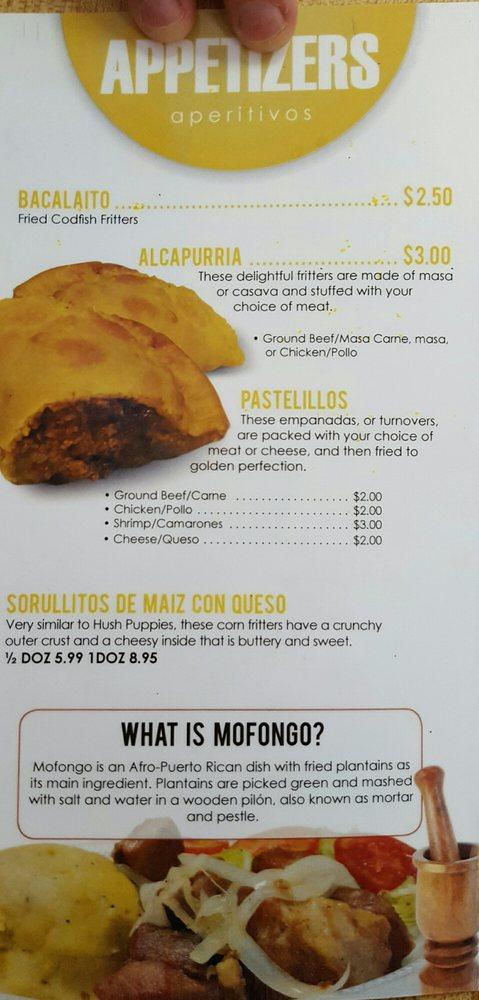 Menu at El Mofongo Restaurant, Arlington