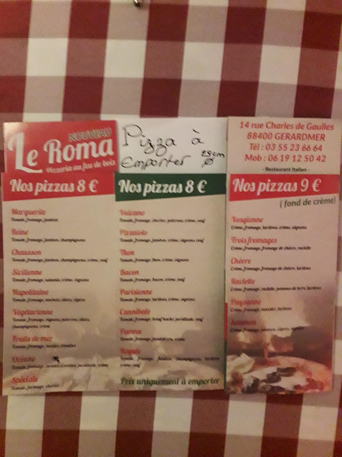 Menu au LE ROMA restaurant, Gérardmer