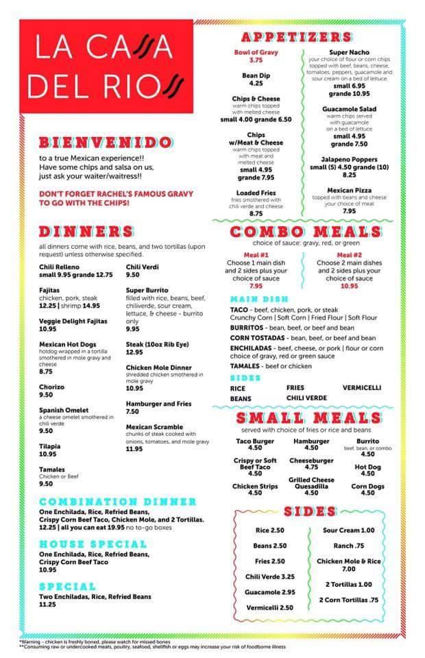 Menu at La Casa Del Rios restaurant, North Platte