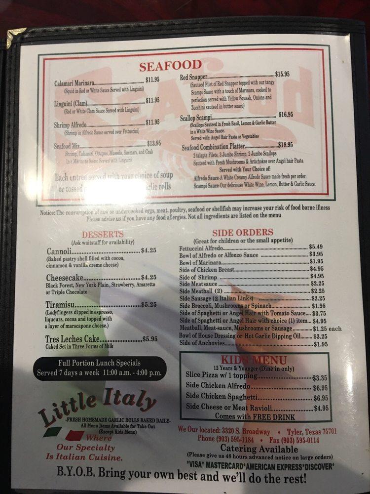 Menu at Little Italy Restaurant, Tyler, S Broadway Ave
