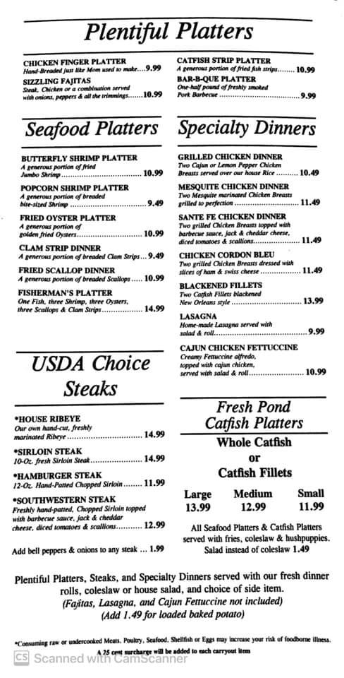 Menu at Preston’s restaurant, Lexington
