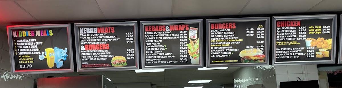 Menu at Buck's Chippy fast food, Leicester