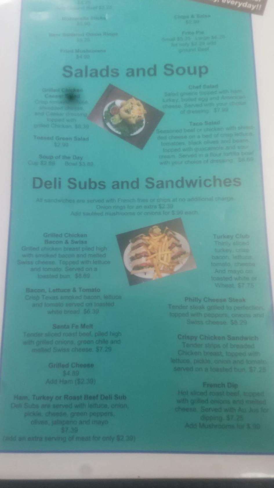 Menu at Crane Cafe, Lemitar