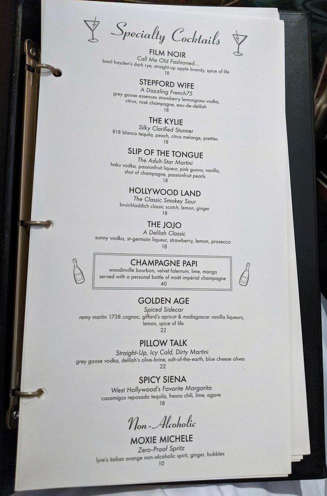 Menu at Delilah pub & bar, Las Vegas