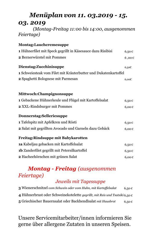 Menu at Gasthaus Lebenstraum restaurant, Vienna