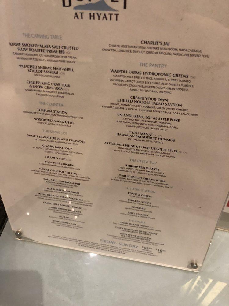 Menu at The Buffet At Hyatt restaurant, Honolulu