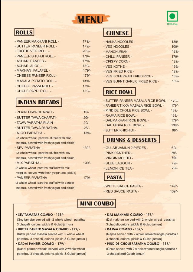 Menu at Indore Roll Company, Indore