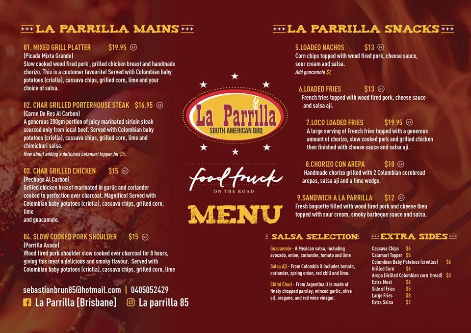 Menu at La Parrilla restaurant, Ipswich