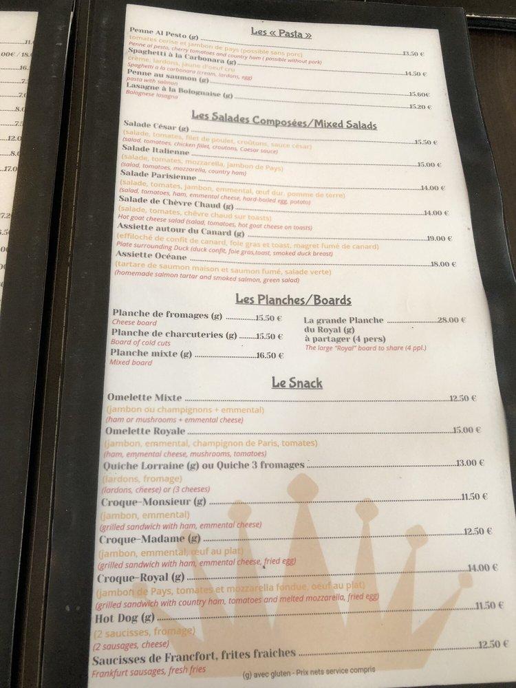 Menu at Le Royal pub & bar, Paris, 1 Pl. André Malraux