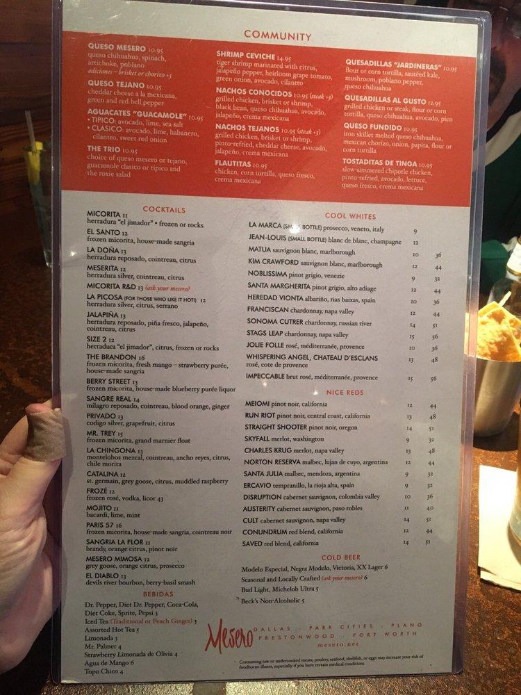 Menu at Mesero - Victory Park restaurant, Dallas, Victory Park Ln #180