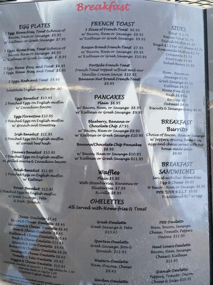 Menu at Portside Diner restaurant, Danvers