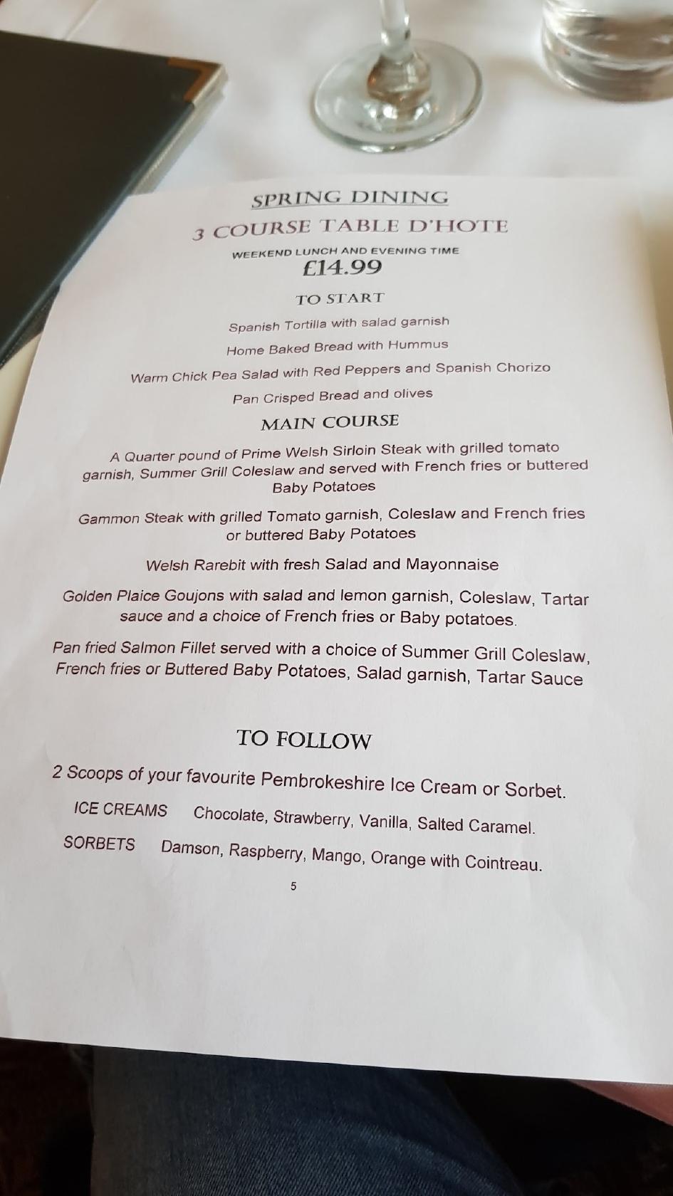Menu at The Summer Grill restaurant, Aberaeron