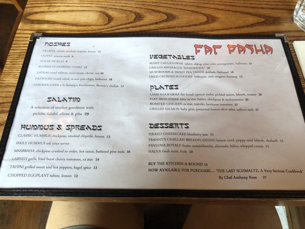 Menu at Fat Pasha restaurant, Toronto, 414 Dupont St