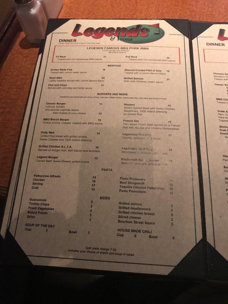 Menu at Legends & Icons Pub & Grill, Palm Desert