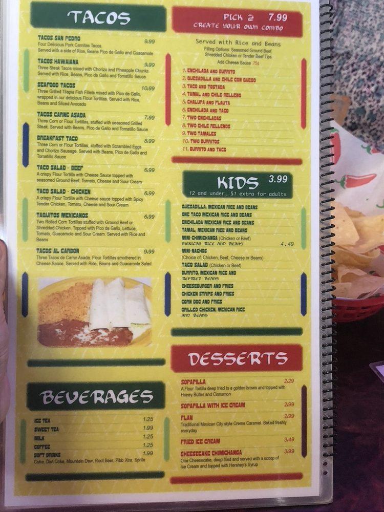 Menu at Los Dos Amigos restaurant, Miami