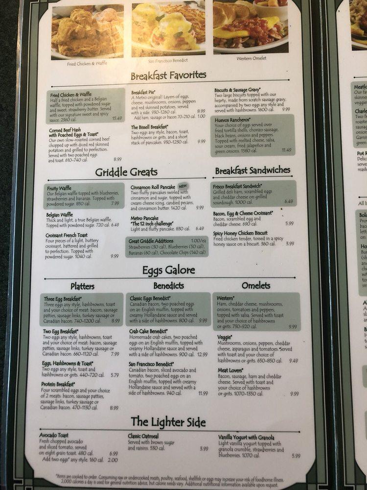 Menu at Metro Diner restaurant, Tampa