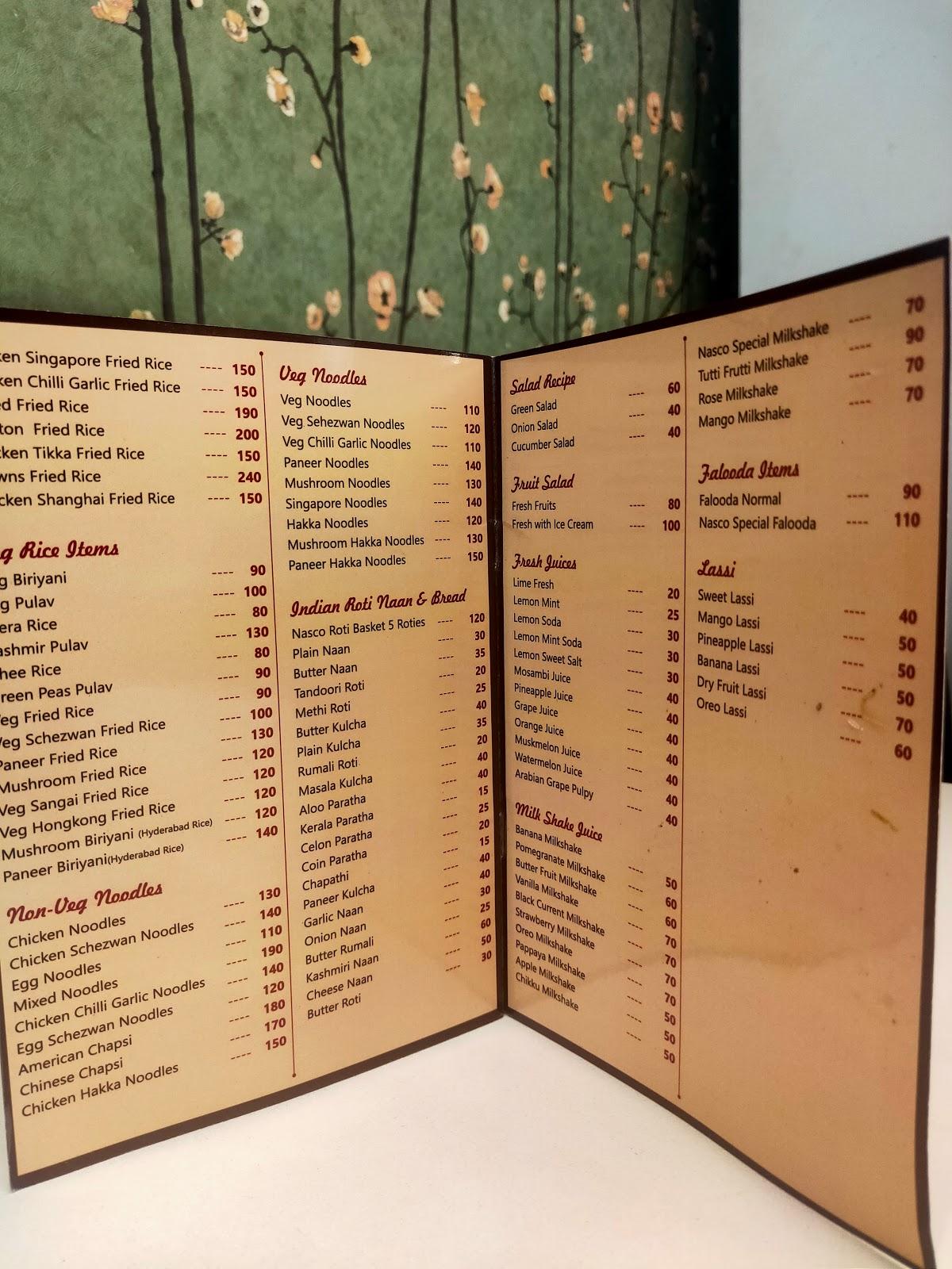 Menu at Nasco restaurant, Bengaluru