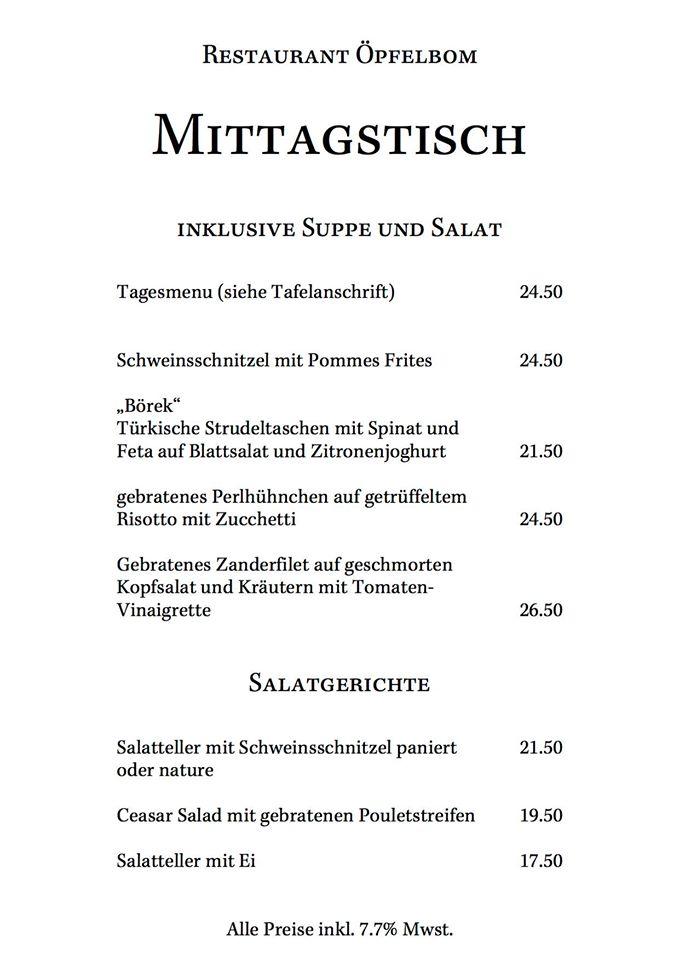 Speisekarte von Öpfelbom, Buchs