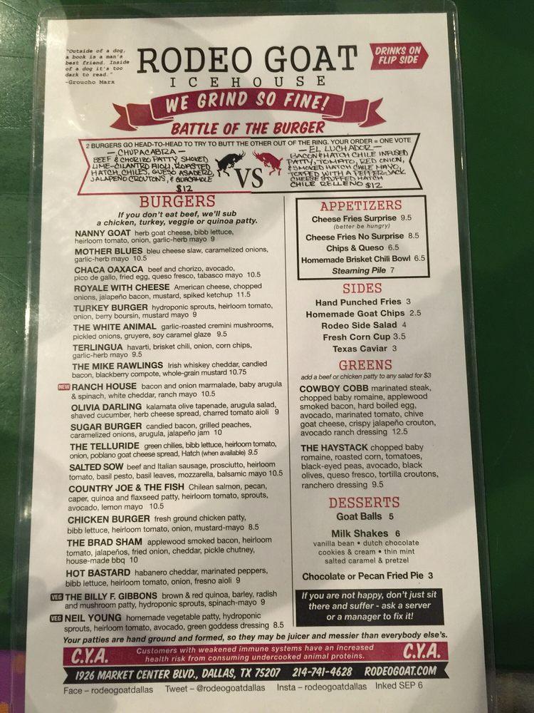 Menu at Rodeo Goat pub & bar, Dallas, Market Center Blvd