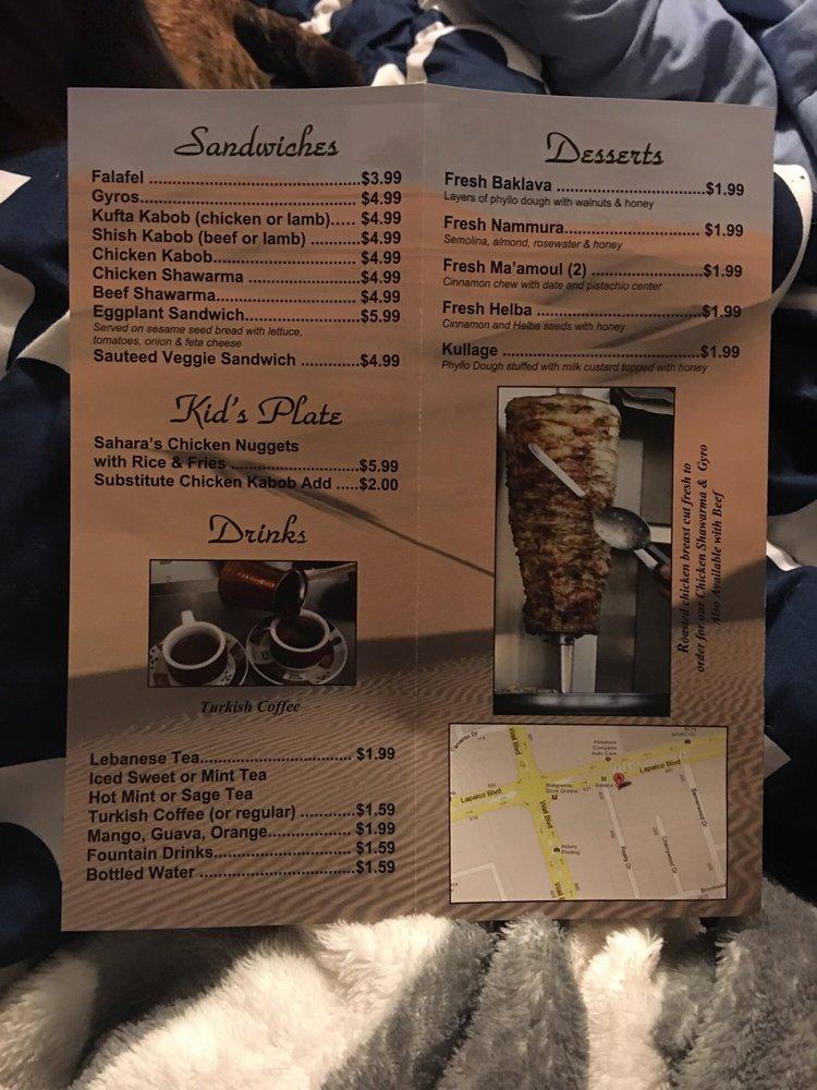 Menu at Sahara Cafe, Gretna