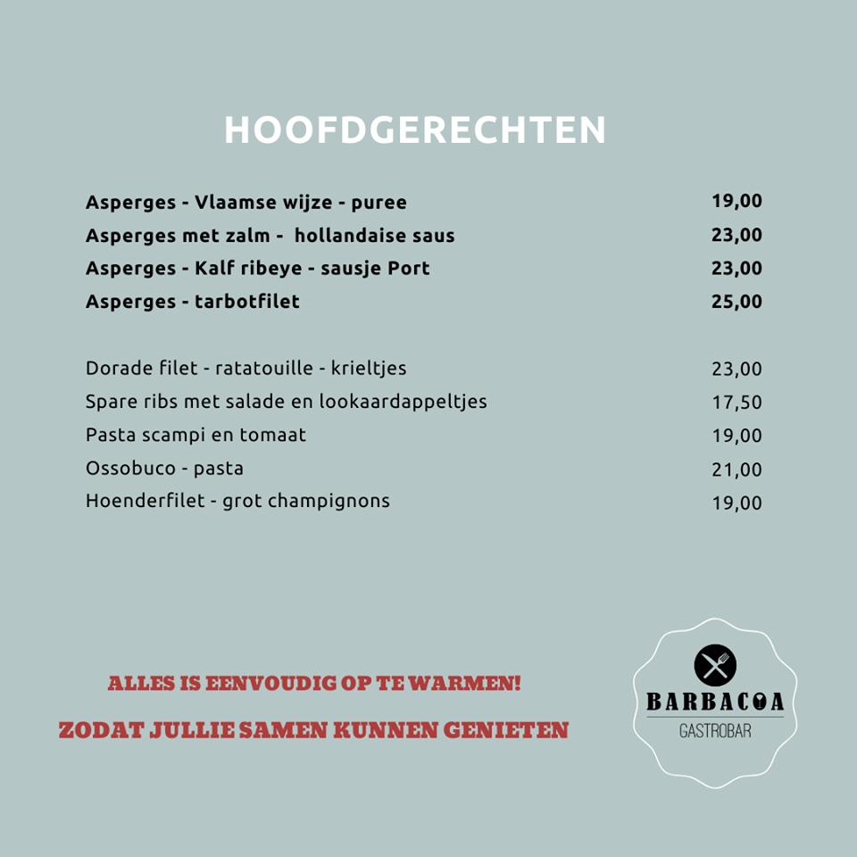 Menu at Barbacoa Maasmechelen, Maasmechelen