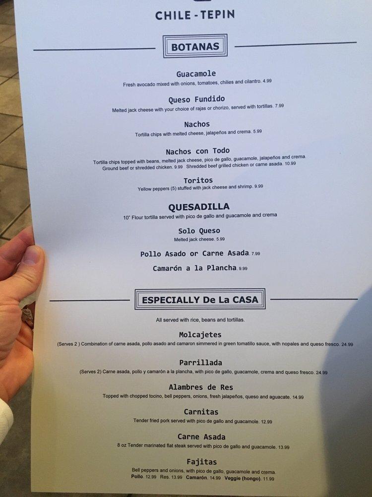 Menu at Chile-Tepin restaurant, Salt Lake City