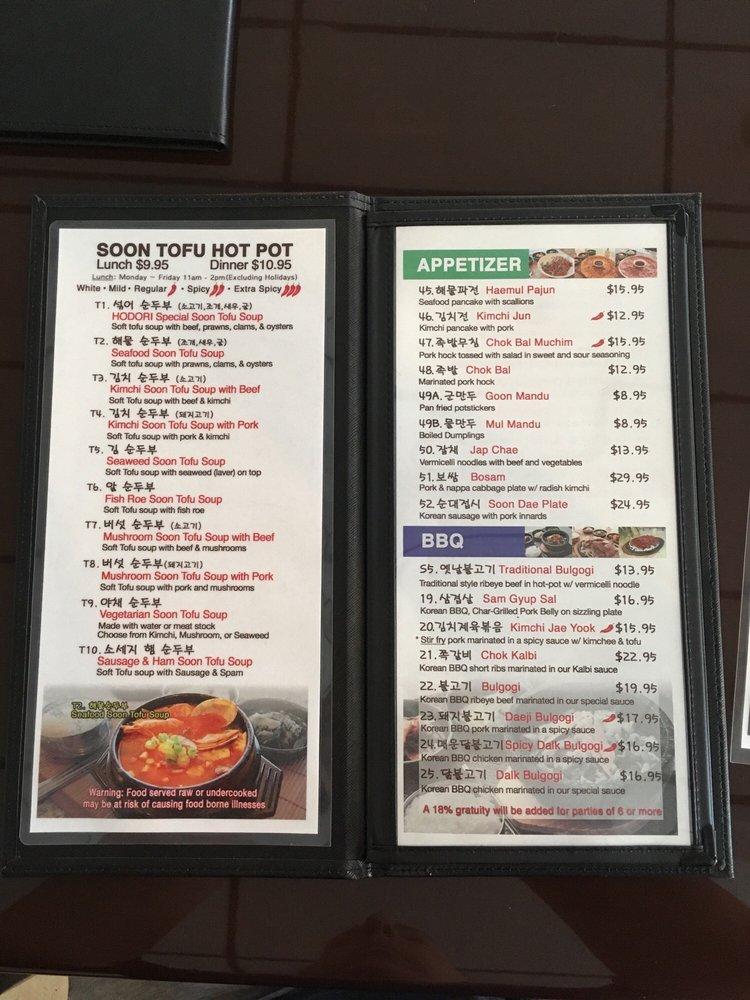 Menu at Hodori restaurant, Mesa