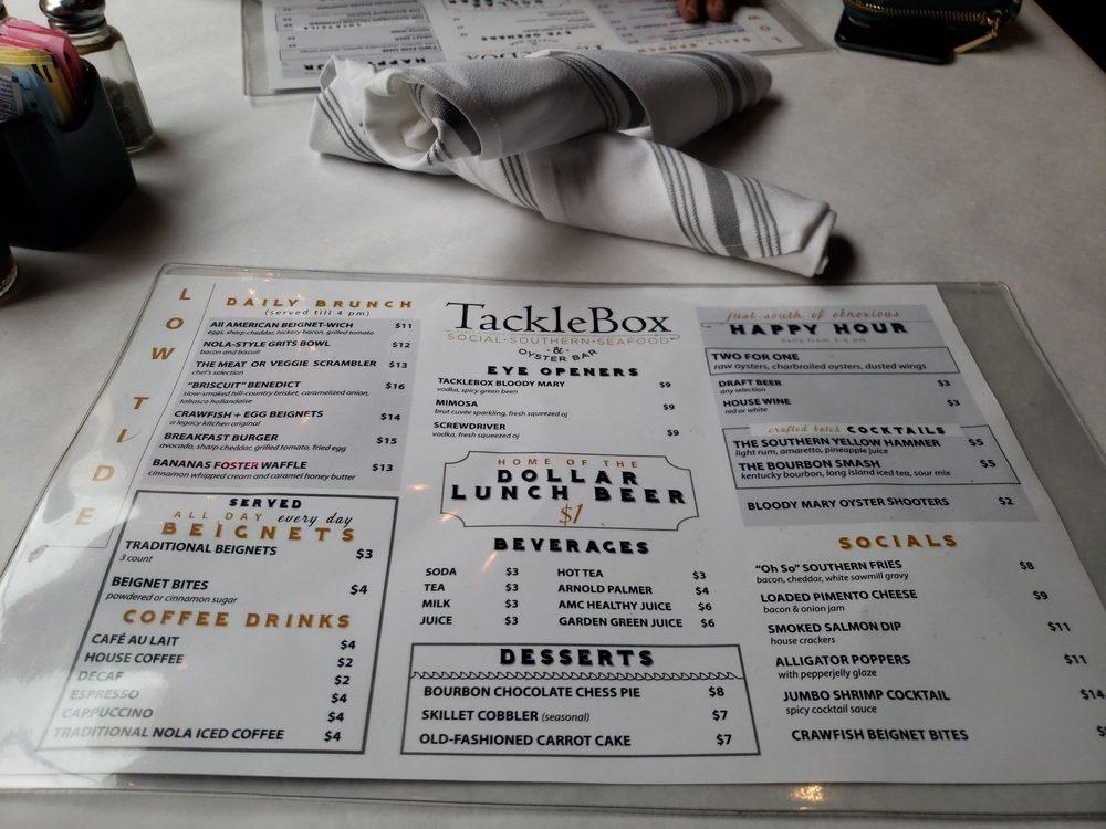 Menu at Legacy Kitchen's Tacklebox restaurant, New Orleans