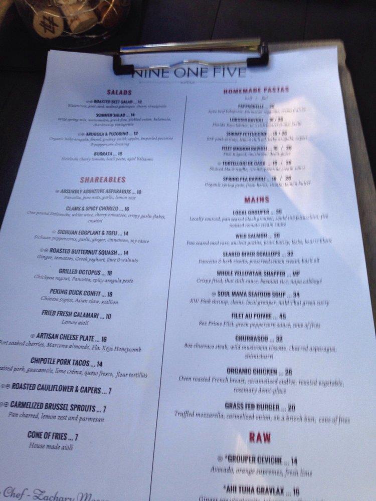 Menu at Nine One Five pub & bar, Key West