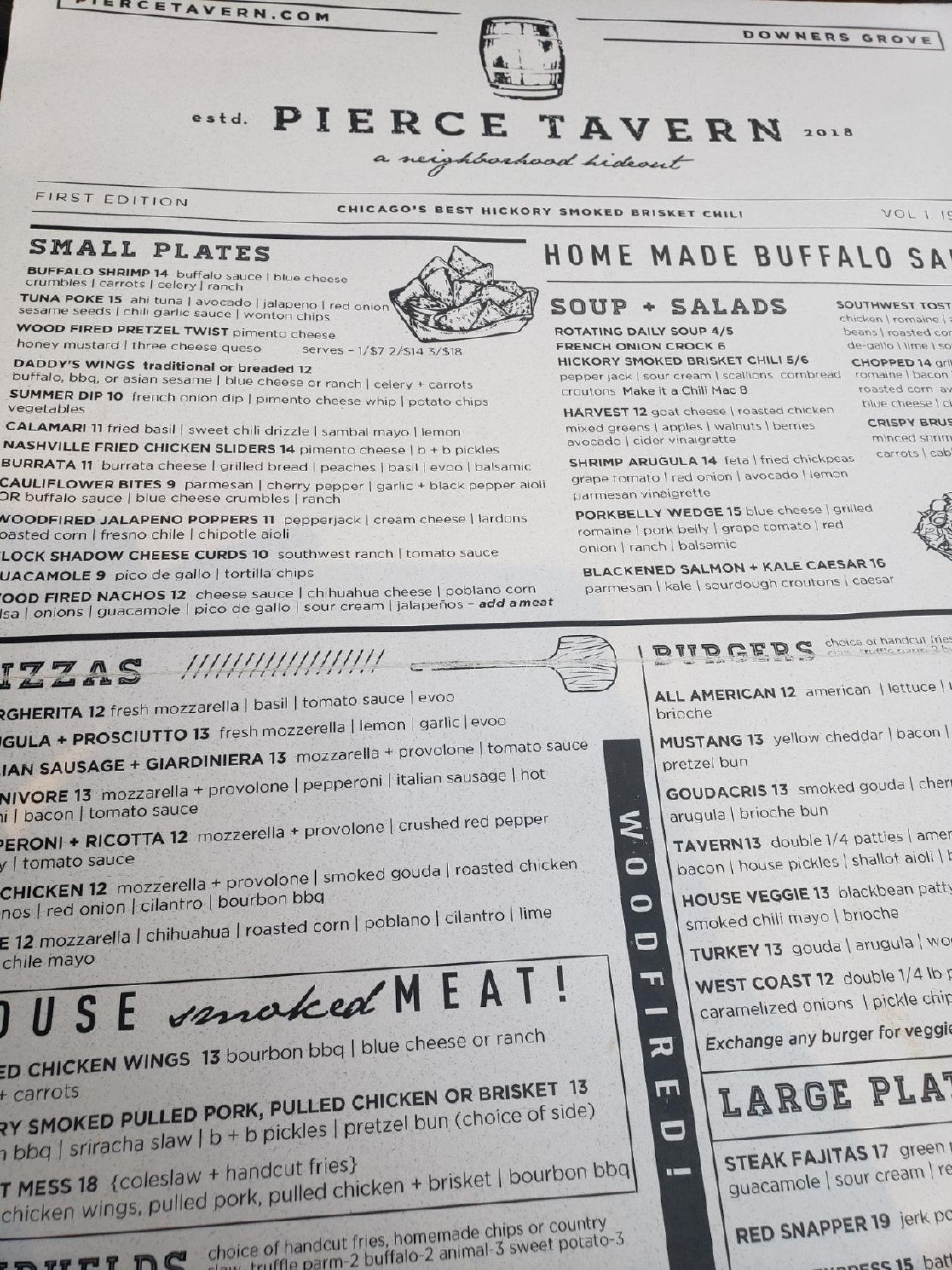 Menu at Pierce Tavern BBQ, Downers Grove