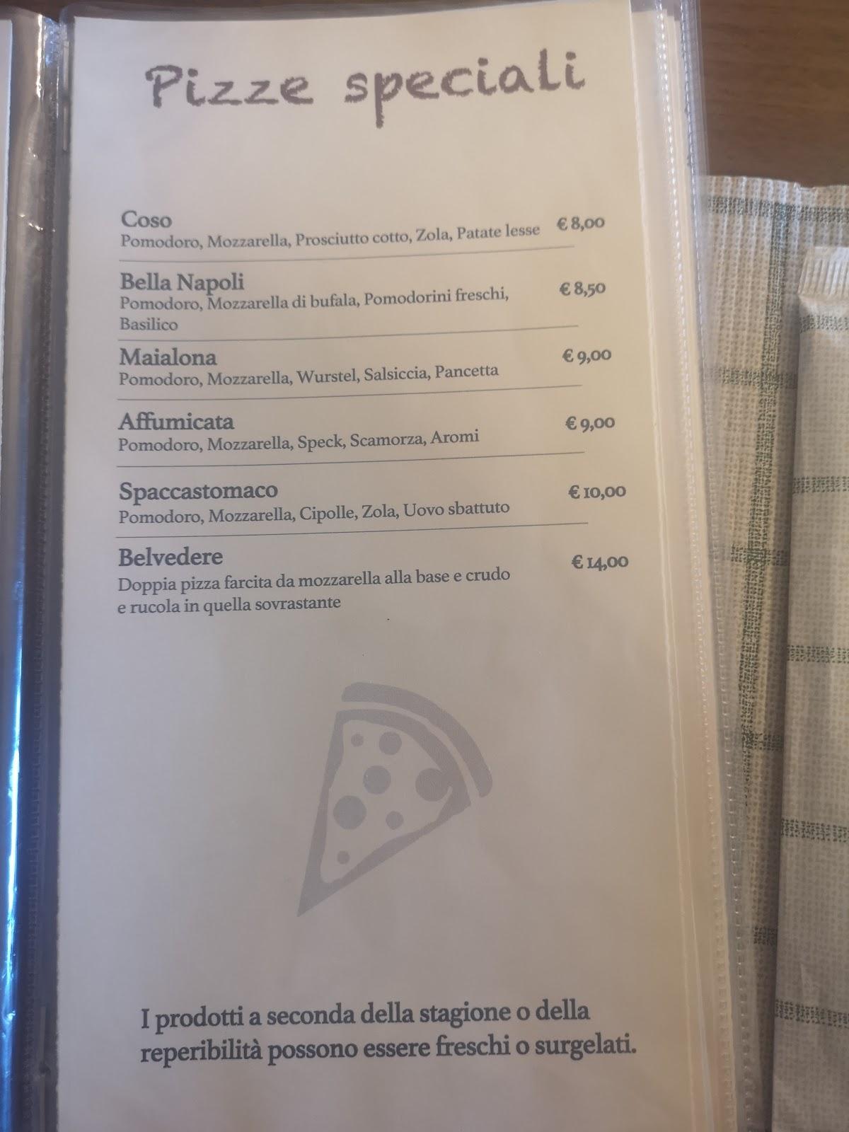 Menu da Ristorante Pizzeria Belvedere, Casargo