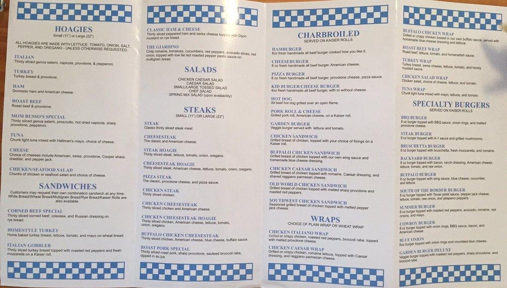 Menu at Russo's Market restaurant, North Wildwood