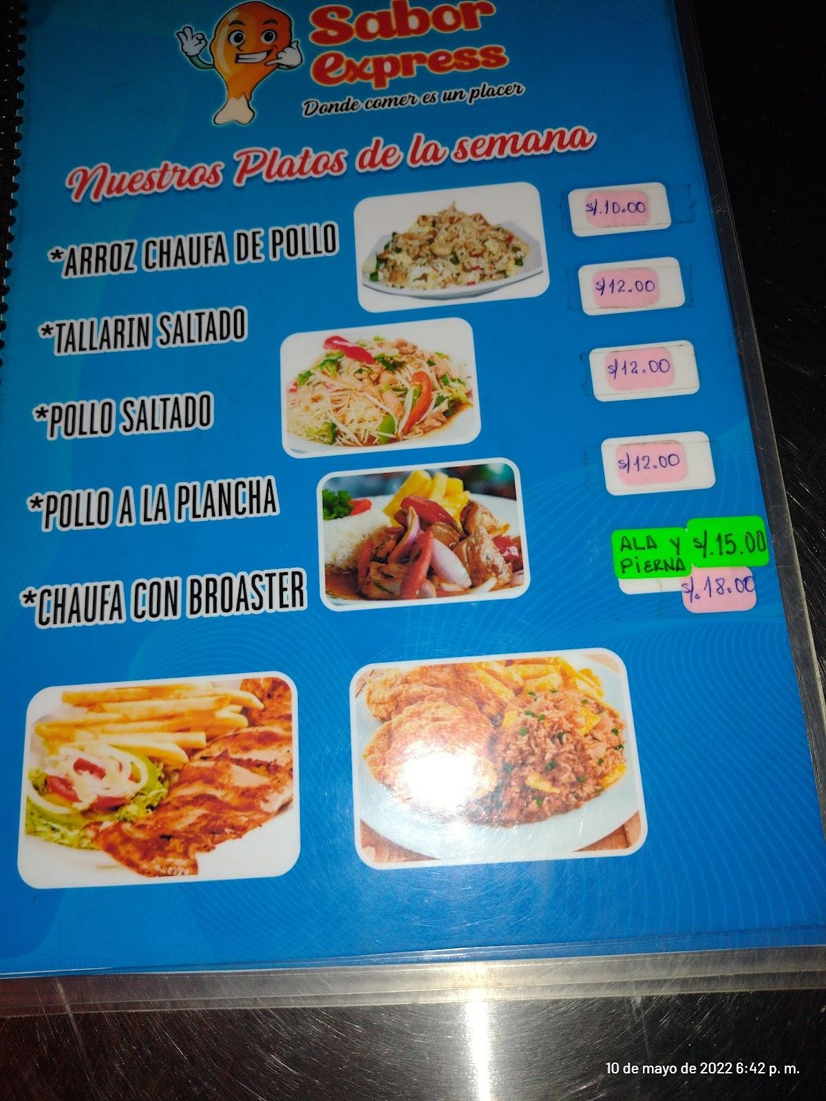 Carta de Sabor express restaurante de comida rápida, San Juan de Lurigancho
