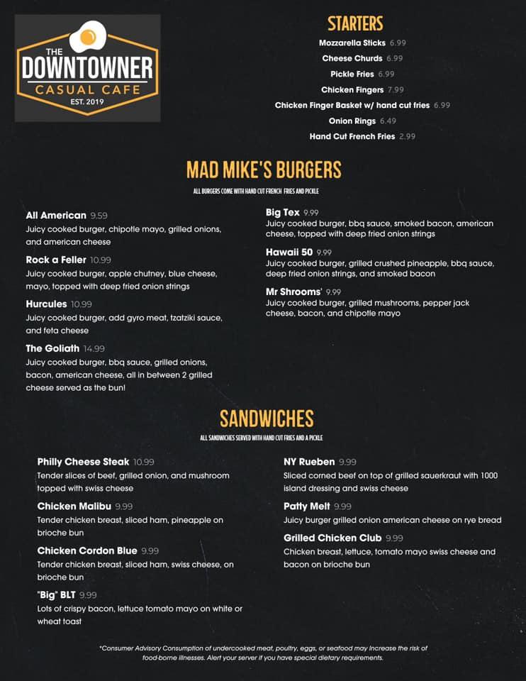 Menu at The Downtowner cafe, Nebraska City