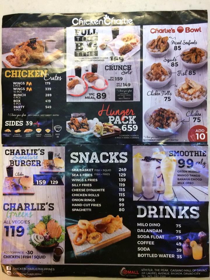 Menu at Chicken Charlie The Peak restaurant, Davao City
