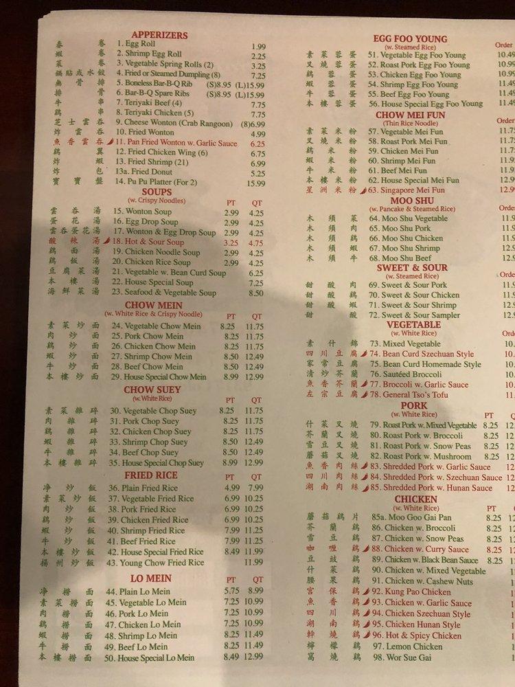 Menu at Dragon Village restaurant, Etna, Columbia Rd SW