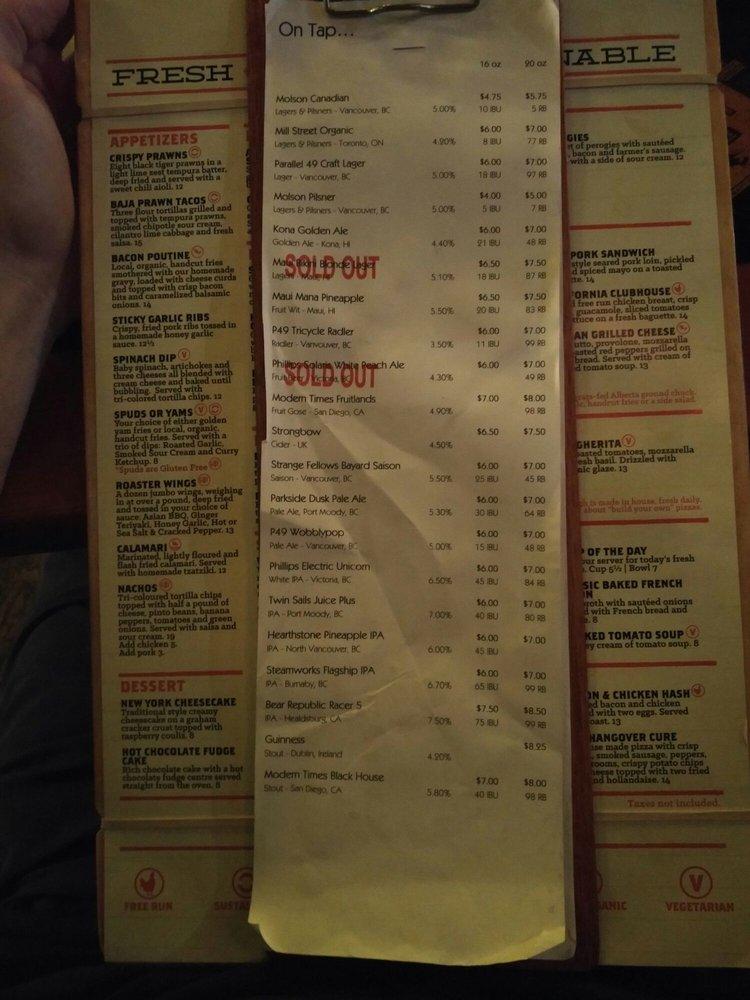 Menu at Hop & Vine Taphouse pub & bar, Burnaby