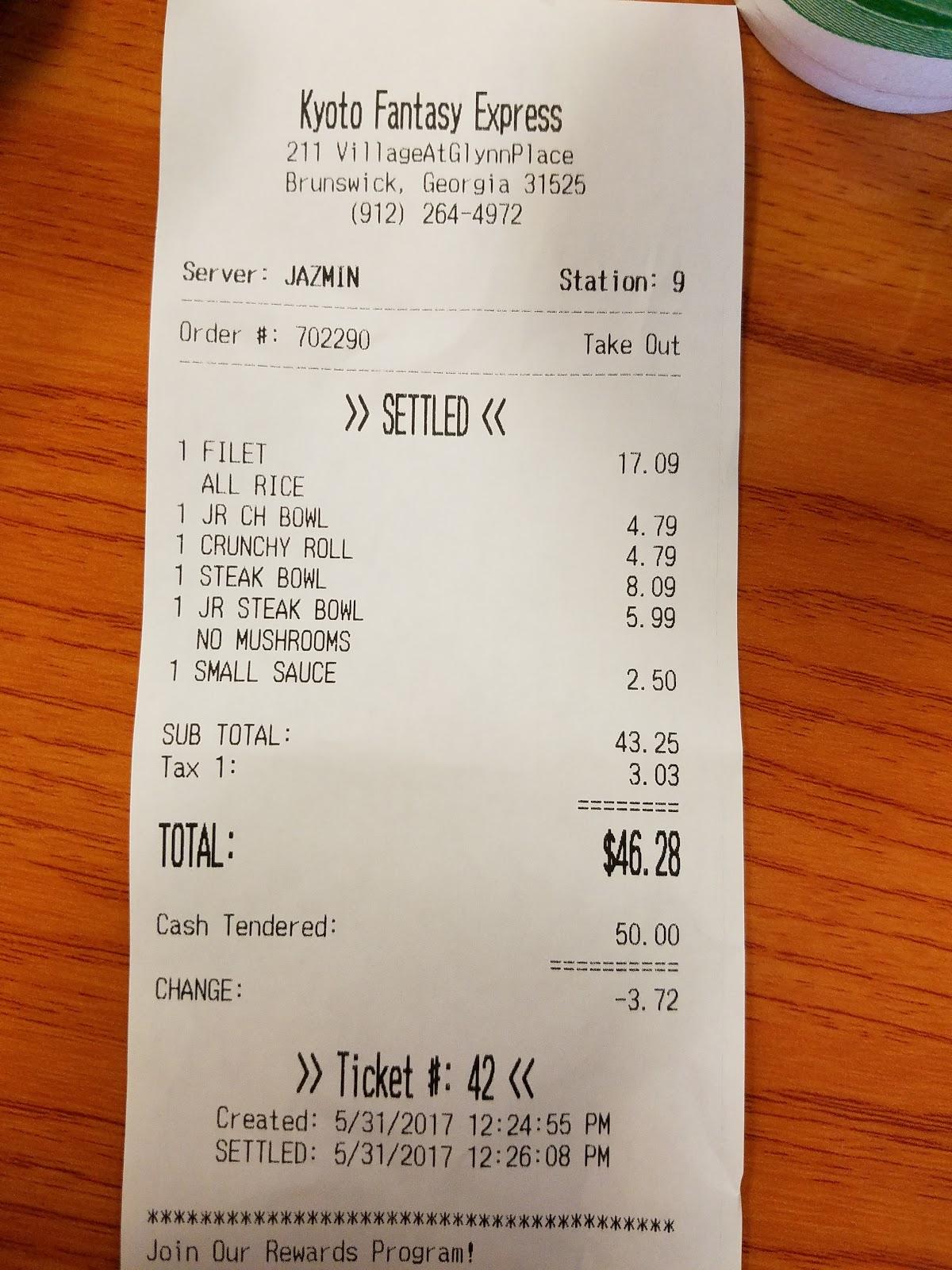 Menu at Kyoto Express restaurant, Brunswick, 211 Village At Glynn Pl
