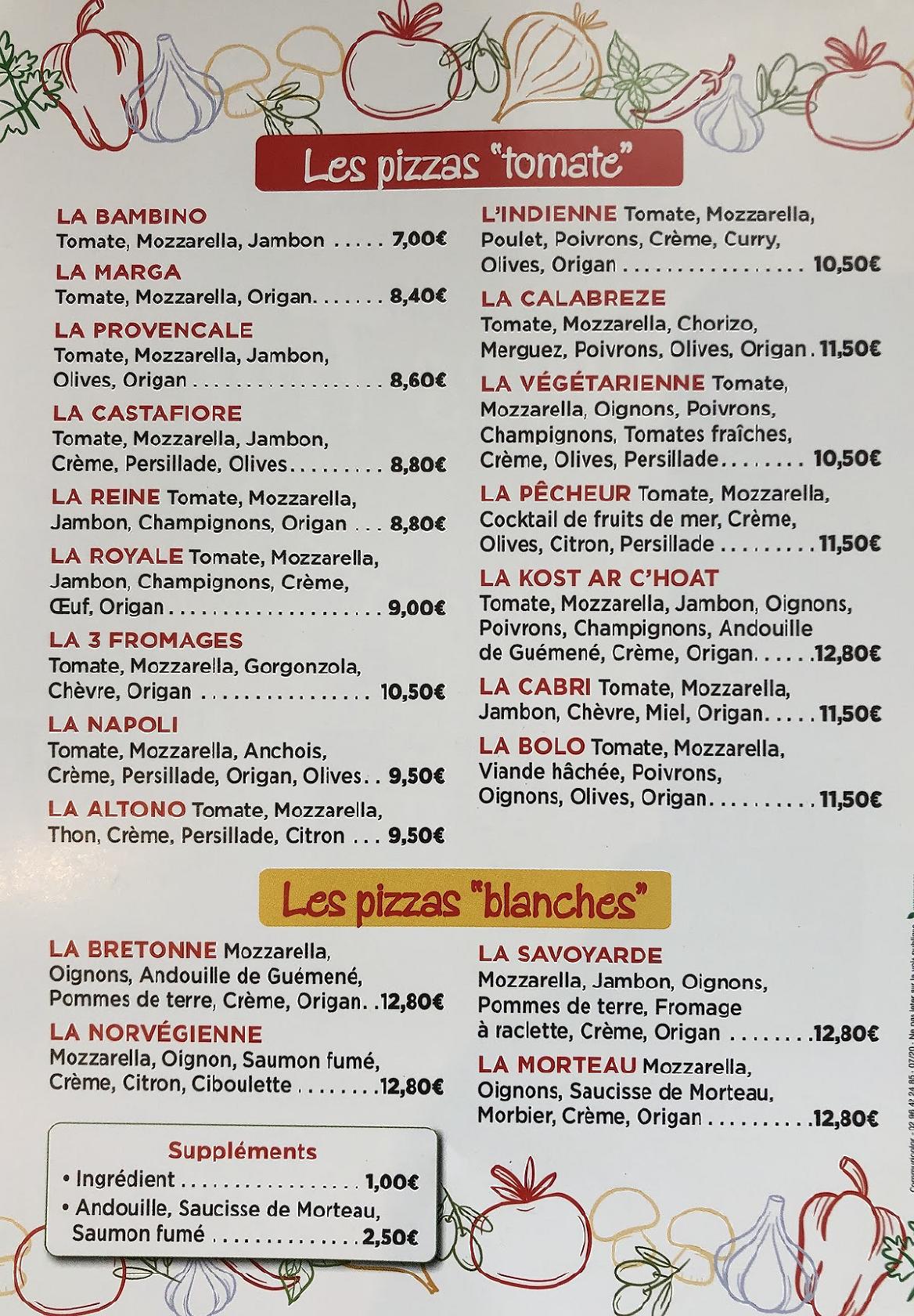 Menu at MEMES TRA pizzeria, Gouarec