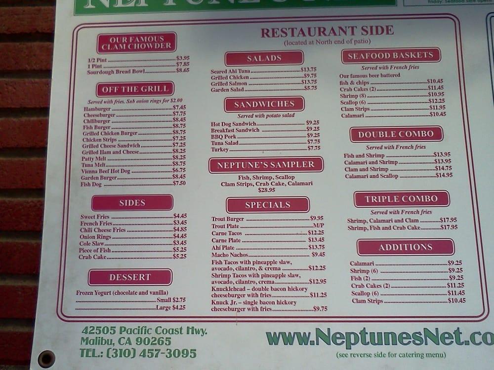 Menu at Neptune's Net restaurant, Malibu