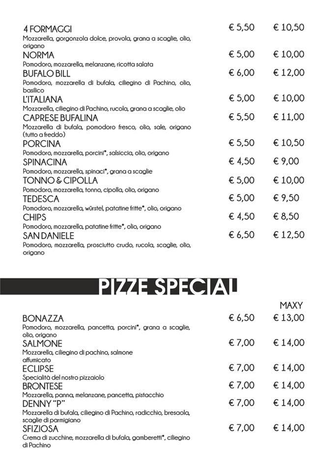 Speisekarte von Pizzeria Eclipse, Randazzo