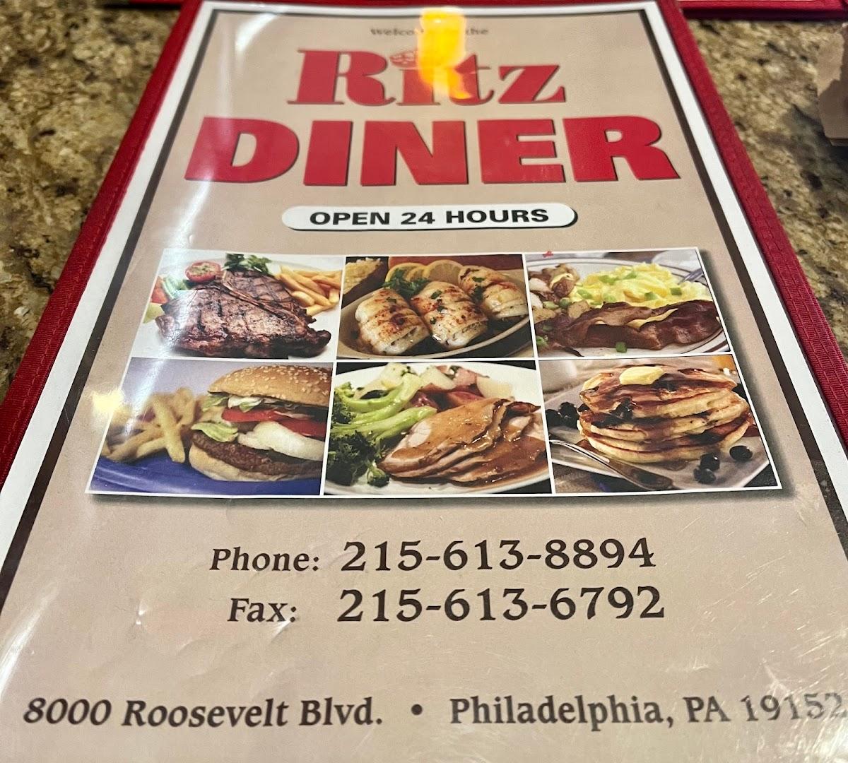 Menu at RITZ Diner restaurant, Philadelphia