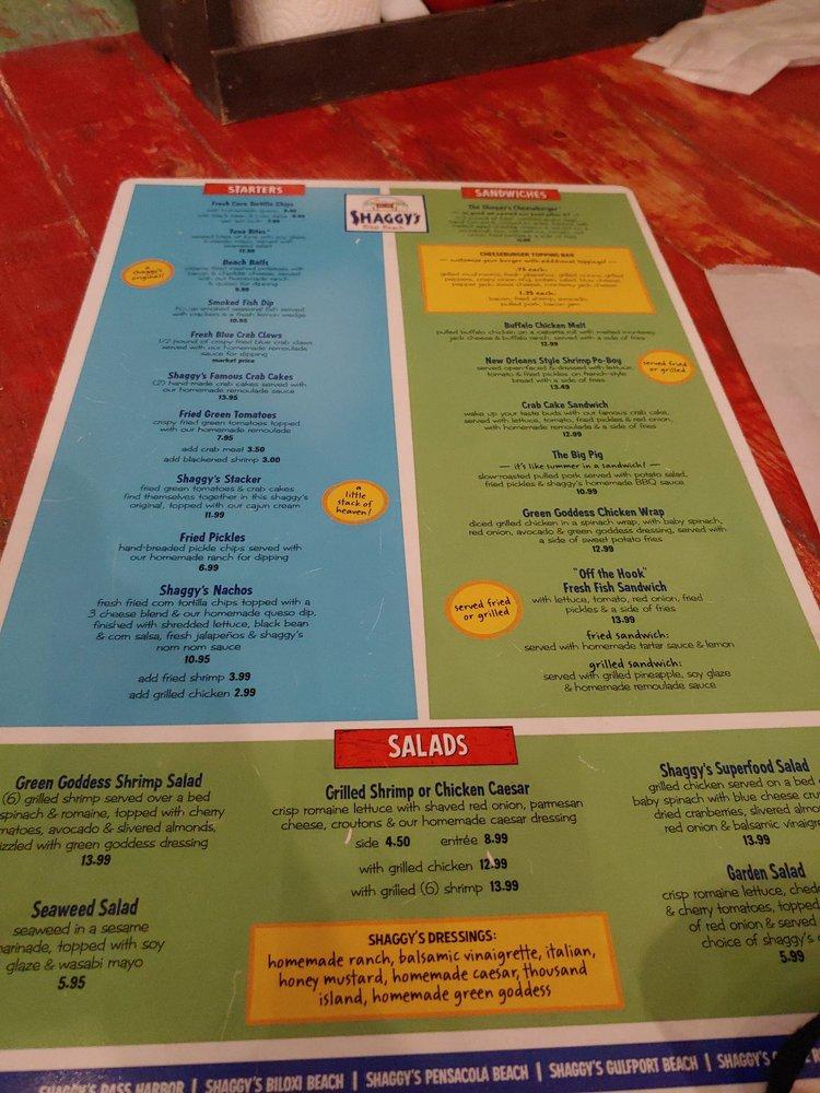 Menu at Shaggy's Biloxi Beach pub & bar, Biloxi, Beach Blvd