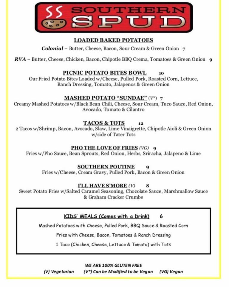 Menu at Southern Spud, Richmond