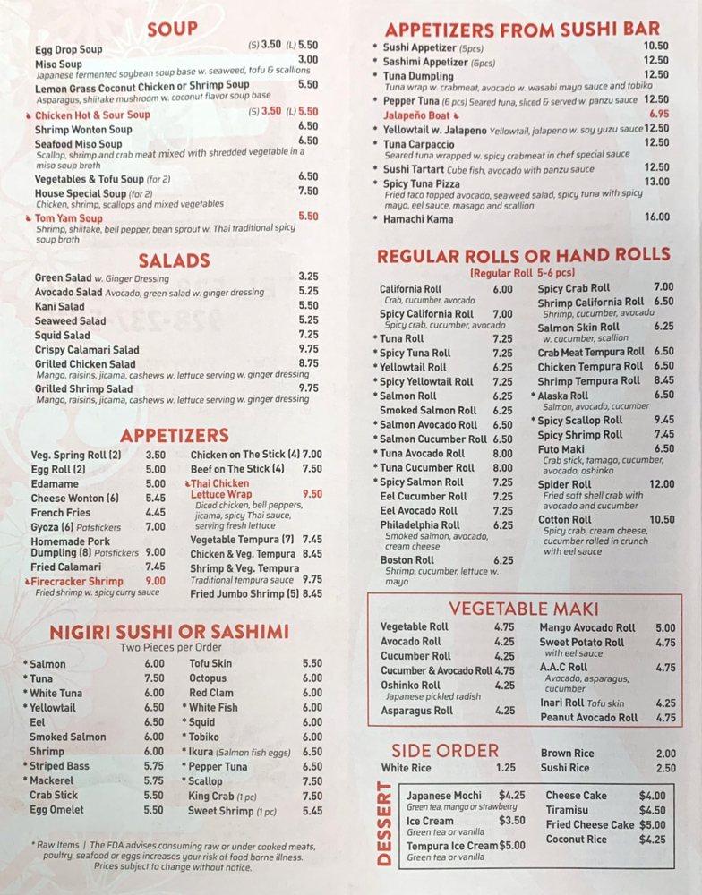 Menu at W & Z Asian Bistro & Sushi Bar, Prescott Valley