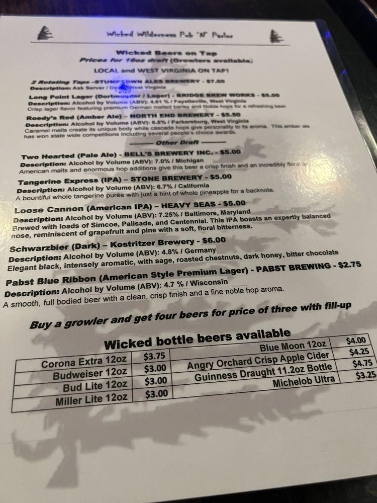 Menu at Wicked Wilderness Pub, Davis